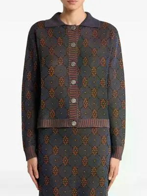 Etro Patterned Polo-neck Cardigan - Blue
