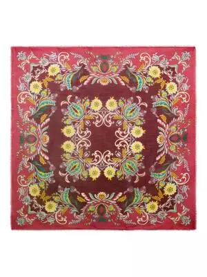 Etro Floral-pattern Fringed Shawl Red