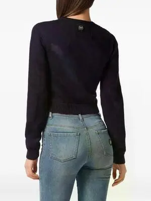 Philipp Plein Round Neck Long Sleeve Pullover Sweater With Teddy Bear Embroidery - Black
