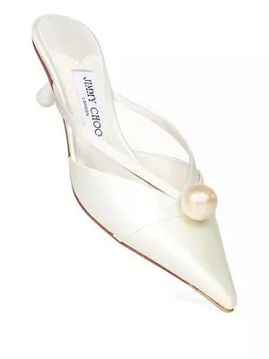JIMMY CHOO 50mm Pearl-embellished Pointed-toe Mules