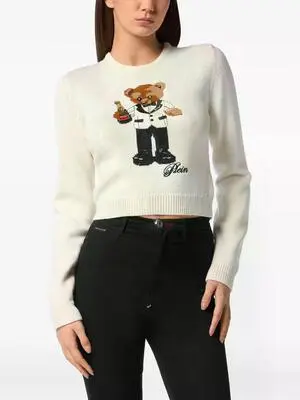 Philipp Plein Teddy Bear Embroidered Crew Neck Sweater