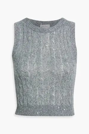 Brunello Cucinelli Sequin-embellished Cable-knit Linen-blend Vest