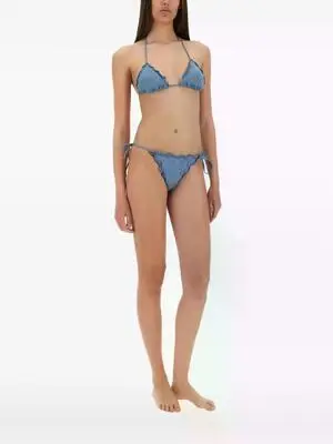 MC2 SAINT BARTH Embroidered Eyelet Ruffled Bikini Top