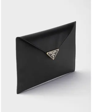 Prada Saffiano Leather Envelope Clutch With Card Slots - Black