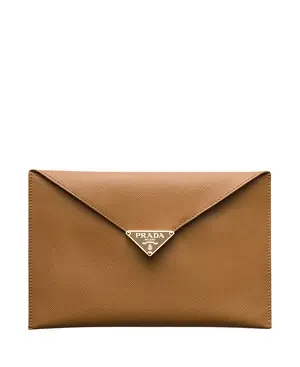 Prada Saffiano Leather Envelope Clutch - Brown