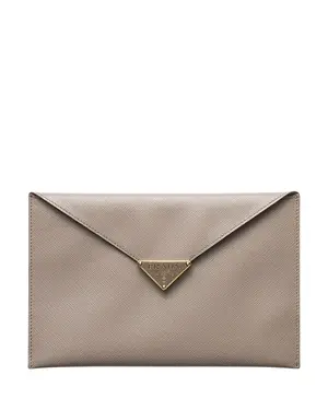 Prada Prada Saffiano Leather Envelope Clutch With Card Slots Grey