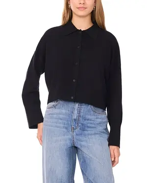 1.State Collared Button-down Cropped Sweater