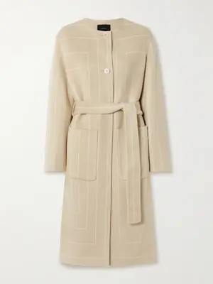 JOSEPH Scheffer Belted Striped Wool And Silk-blend Coat