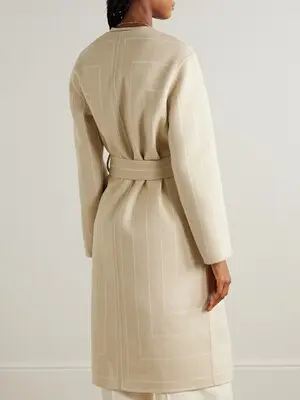 JOSEPH Scheffer Belted Striped Wool And Silk-blend Coat
