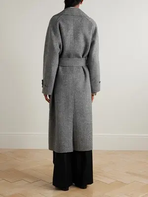 JOSEPH Navarre Belted Herringbone Wool Coat - Gray
