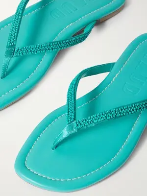 Staud Freja Beaded Leather Flip Flops