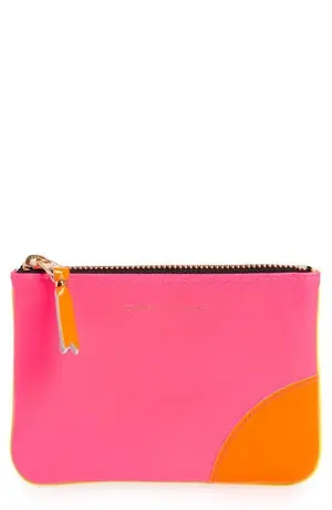 Comme Des Garçons Super Fluo Leather Zip Pouch - Pink Yellow