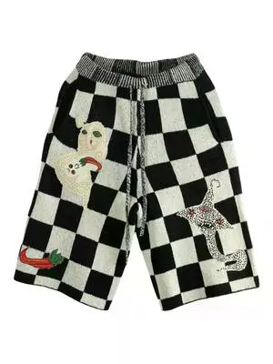THE ELDER STATESMAN Nora Lite Creatures Check-pattern Shorts - Black