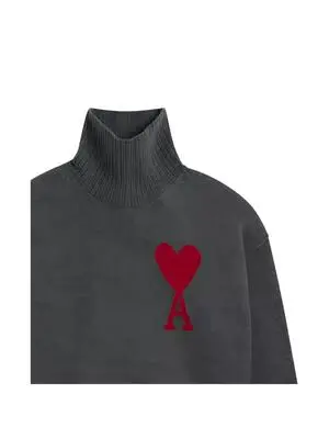 AMI Paris Funnel Neck Wool Sweater With De Coeur