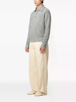 AMI Paris Long-sleeve Logo-embroidered Polo Shirt - Grey
