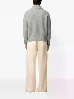 AMI Paris Long-sleeve Logo-embroidered Polo Shirt - Grey