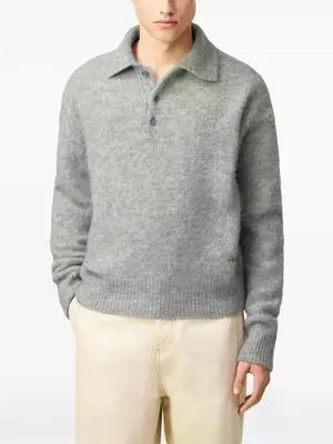 AMI Paris Long-sleeve Logo-embroidered Polo Shirt - Grey