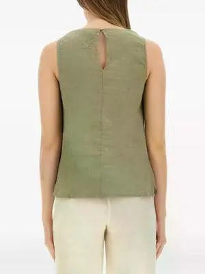 120% Lino Round-neck Linen Top - Green