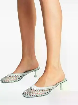 JIMMY CHOO 50mm Pixie Woven Leather Mules - Green