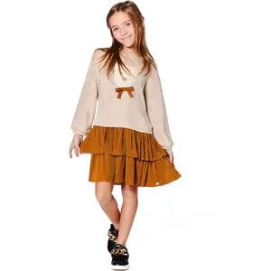 DEUX PAR DEUX Bi-material Dress With Layered Skirt - Caramel Brown