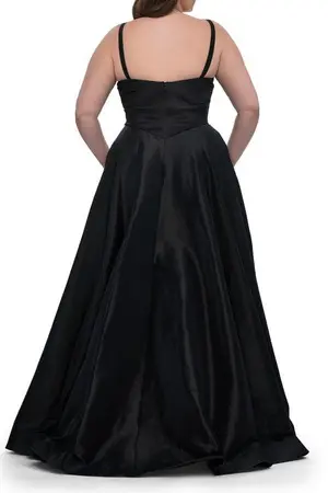 La Femme A-line Mikado Plus Dress With Slit