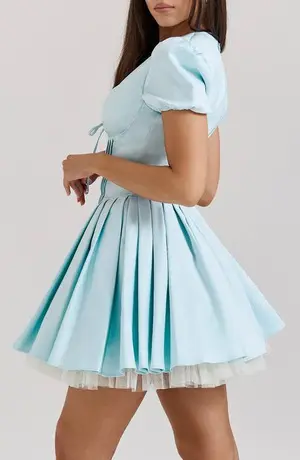 House Of Cb Imani Pleated Puff Sleeve Mini Dress