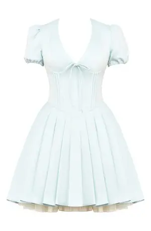 House Of Cb Imani Pleated Puff Sleeve Mini Dress