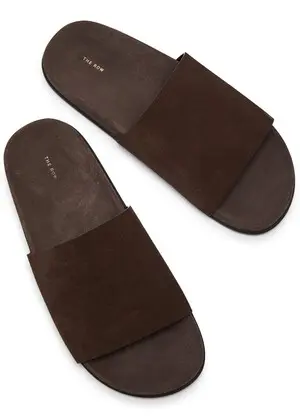 THE ROW Hugh Suede Sliders - Brown
