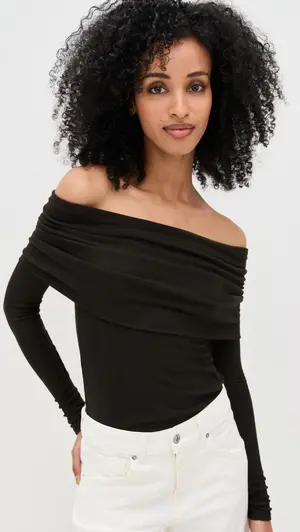 Enza Costa Silk Rib Off-shoulder Top
