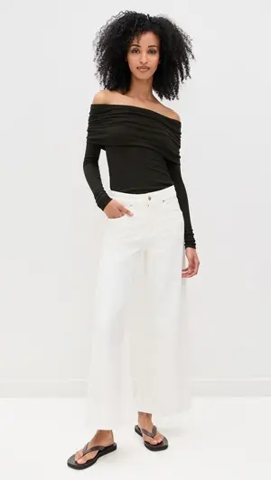 Enza Costa Silk Rib Off-shoulder Top