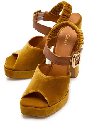 Chloé Aria Suede Platform Sandals - Gold