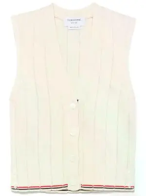 Thom Browne Ribbed V-neck Vest - Neutrals