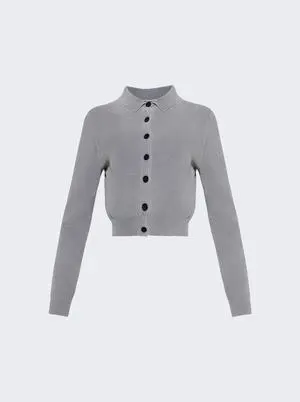 Alexander Wang Long Sleeve Cropped Polo Cardigan - Grey
