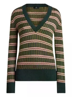 Etro Striped V-neck Sweater - Green