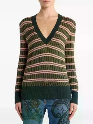 Etro Striped V-neck Sweater - Green