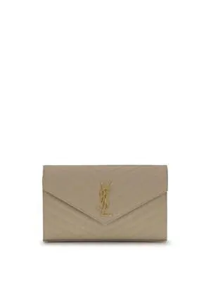 Saint Laurent Monogram Leather Shoulder Bag - Beige