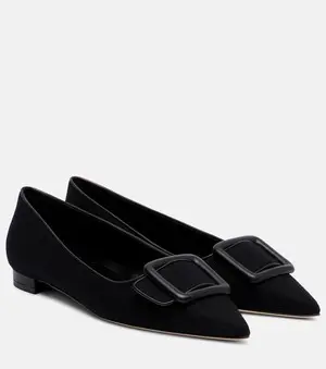 Manolo Blahnik Maysale Buckled Ballet Flats - Black