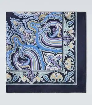 Etro Paisley Printed Silk Pocket Square - Blue