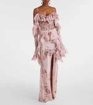 Blumarine Ruffle-trimmed Floral Silk Top