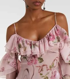 Blumarine Ruffle-trimmed Floral Silk Top