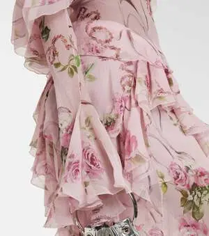 Blumarine Ruffle-trimmed Floral Silk Top