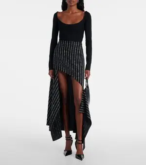 MUGLER Striped Asymmetric Maxi Skirt