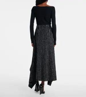MUGLER Striped Asymmetric Maxi Skirt