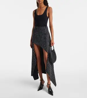 MUGLER Striped Asymmetric Maxi Skirt