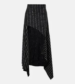 MUGLER Striped Asymmetric Maxi Skirt - Black