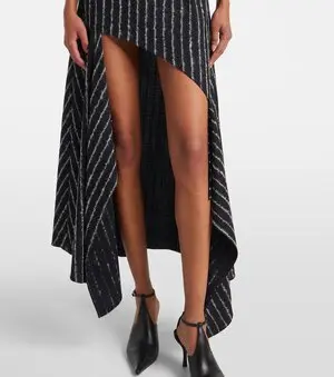 MUGLER Striped Asymmetric Maxi Skirt