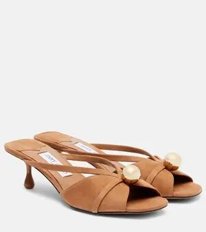 JIMMY CHOO Siva 50 Embellished Suede Mules - Brown