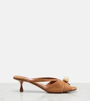 JIMMY CHOO Siva 50 Embellished Suede Mules - Brown