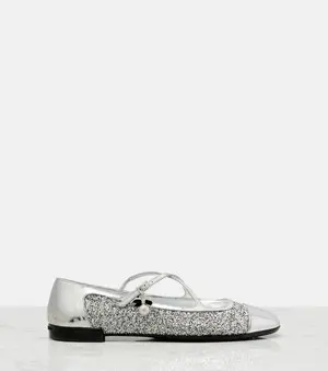JIMMY CHOO Eleri Glitter Leather Ballet Flats