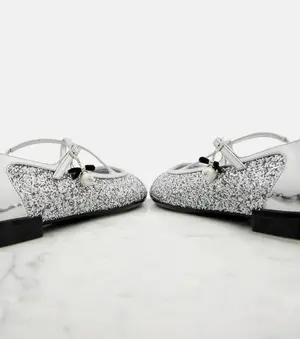 JIMMY CHOO Eleri Glitter Leather Ballet Flats